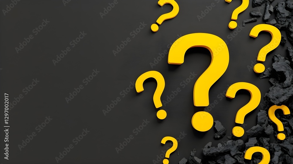 Yellow Question Marks on Black Background with Textured Surface Stock ...