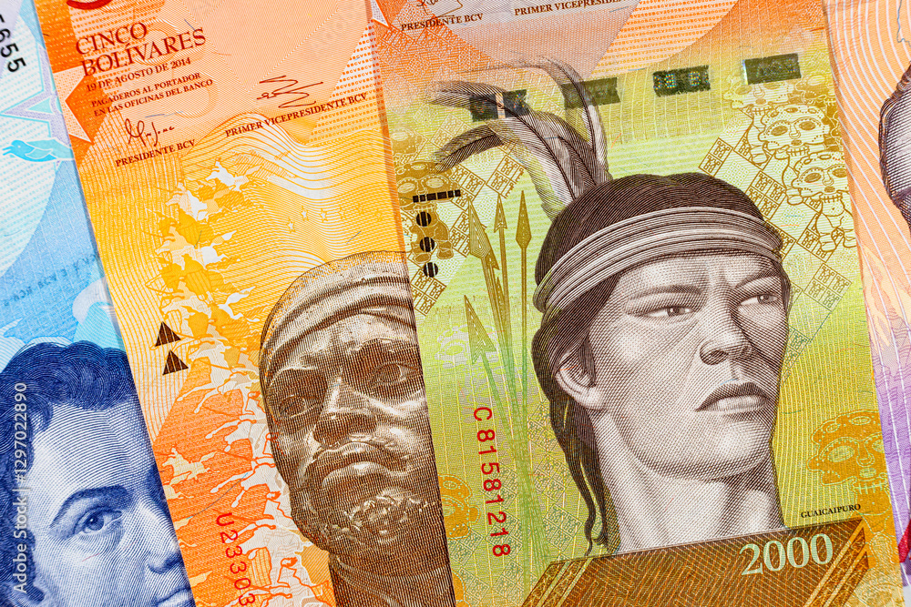 Venezuelan money. Set of paper banknotes of the national currency of ...