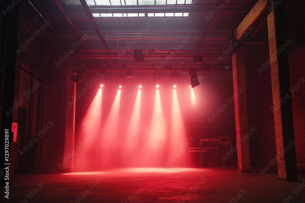 techno party set in an old factory with exposed brick walls, steel ...