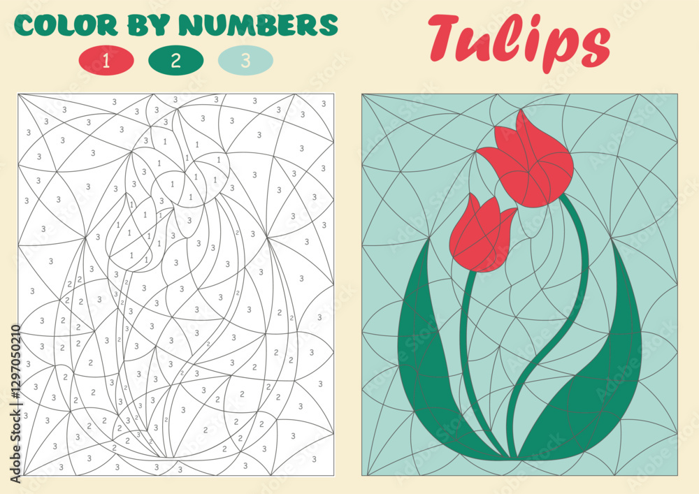 Paint color by numbers. Number coloring page. Spring educational game ...