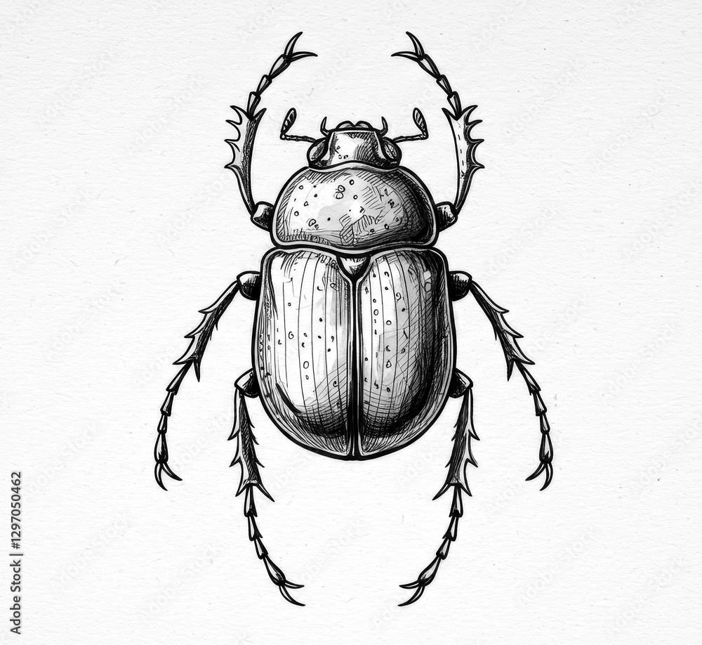 Egyptian Scarab Beetle Sketch: Ancient Symbol - A detailed sketch of an ...