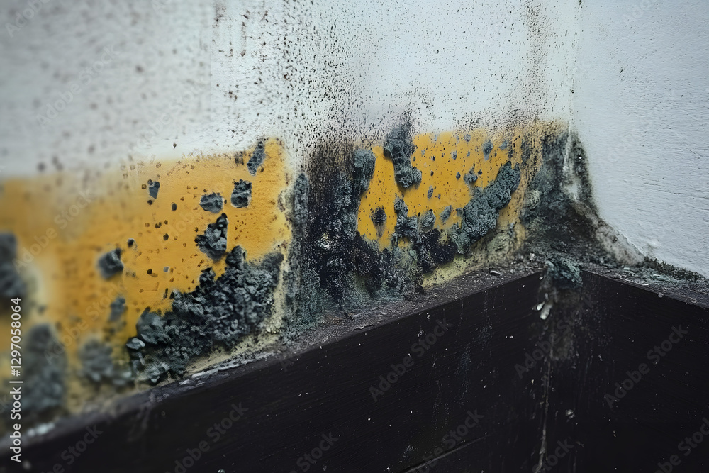 Image of mold growth on a wall corner, showing signs of water damage ...