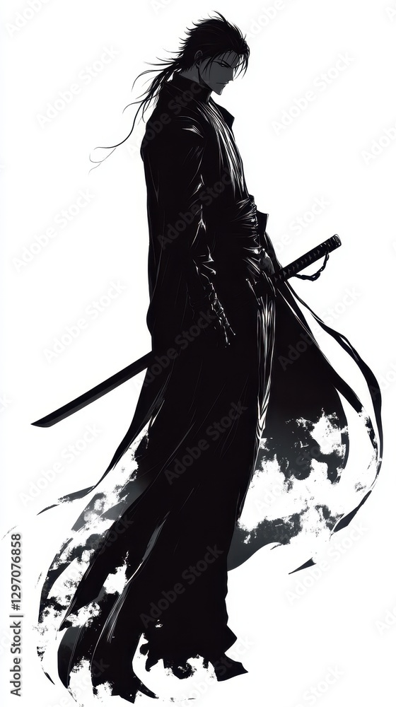 Shadow Samurai: A lone figure clad in dark attire, embodies strength ...