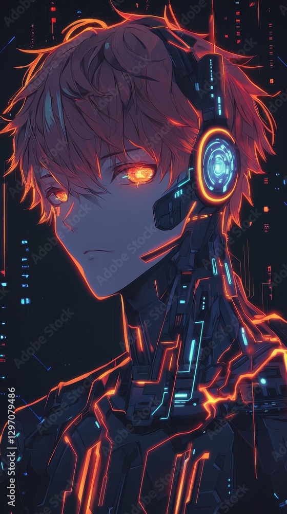 Cyberpunk Avatar: A striking digital illustration of a male anime-style ...