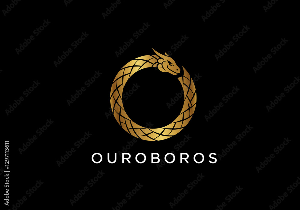Golden Ouroboros Logo: Elegant Symbol of Eternity and Cyclicality ...