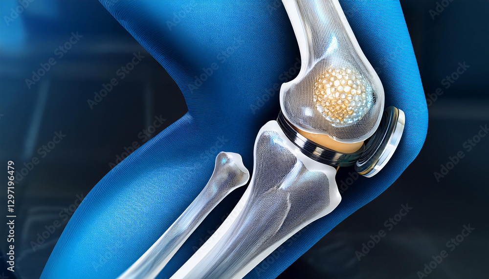 State-of-the-art artificial knee replacement implant inside a patient’s ...
