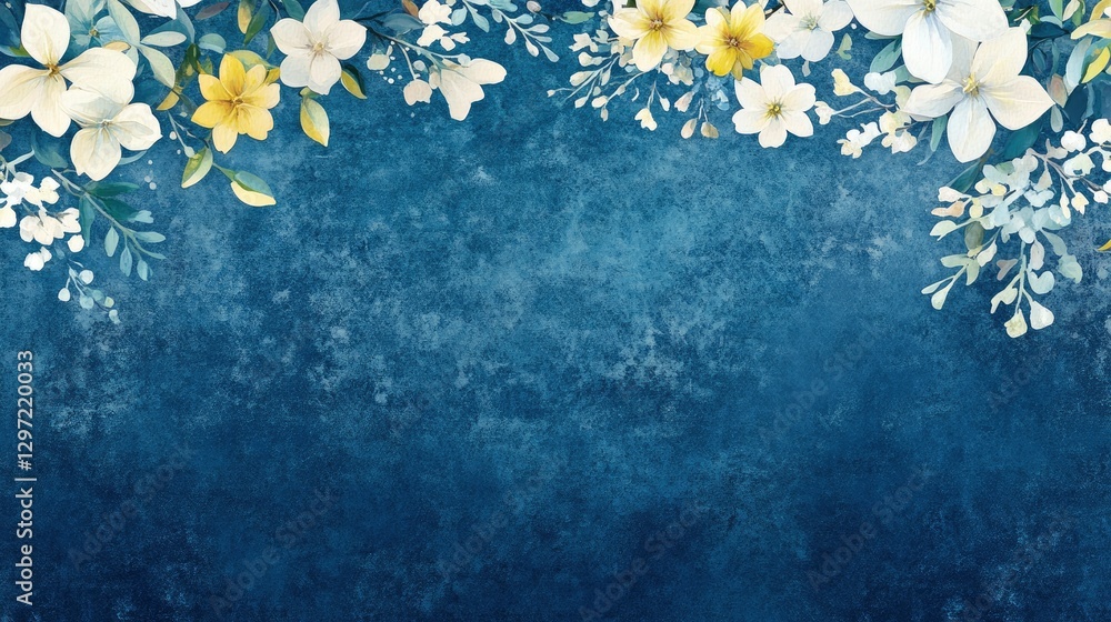 Blue textured cardstock paper background with floral border design ...
