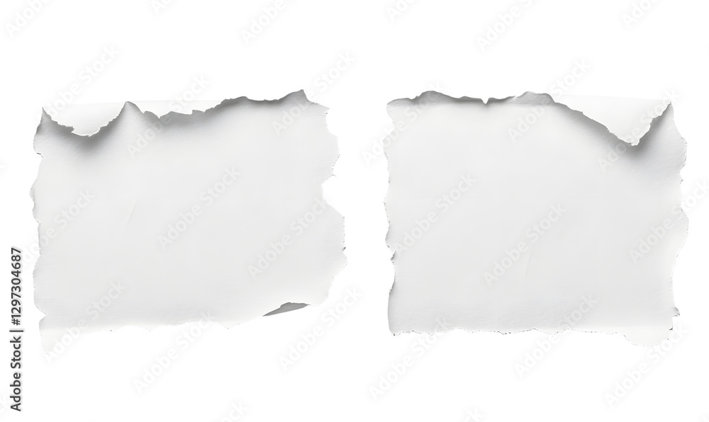 torn blank pages with uneven texture edges. set of ripped white paper ...
