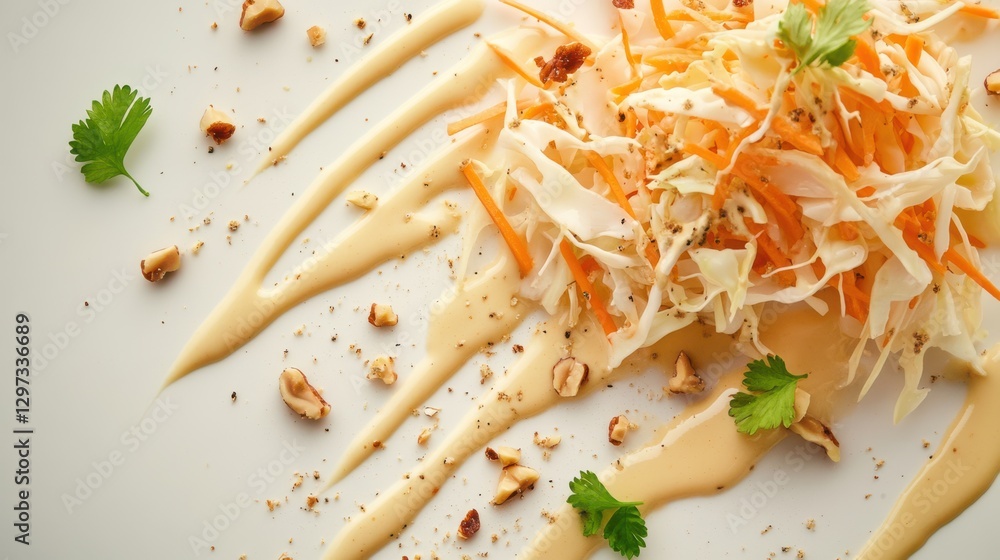 Scandinavian cabbage salad with julienned carrots and nuts, elegantly ...