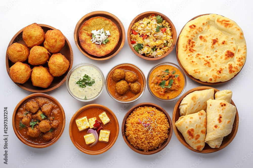 Set of all Indian Desi foods, top view. Asian cuisines set, top view ...