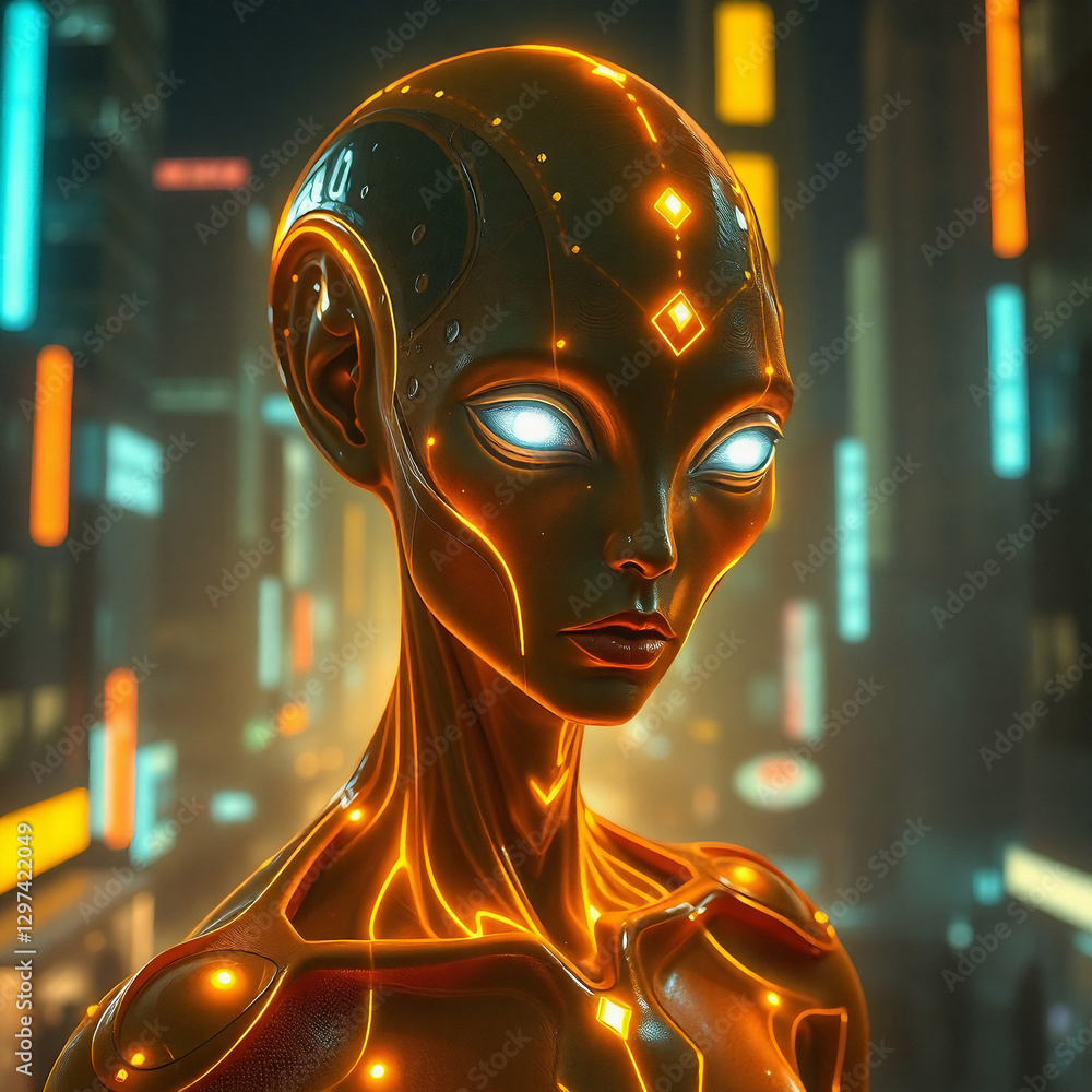 Hyper-Realistic Alien in Futuristic Cyberpunk Cityscape – Sci-Fi ...