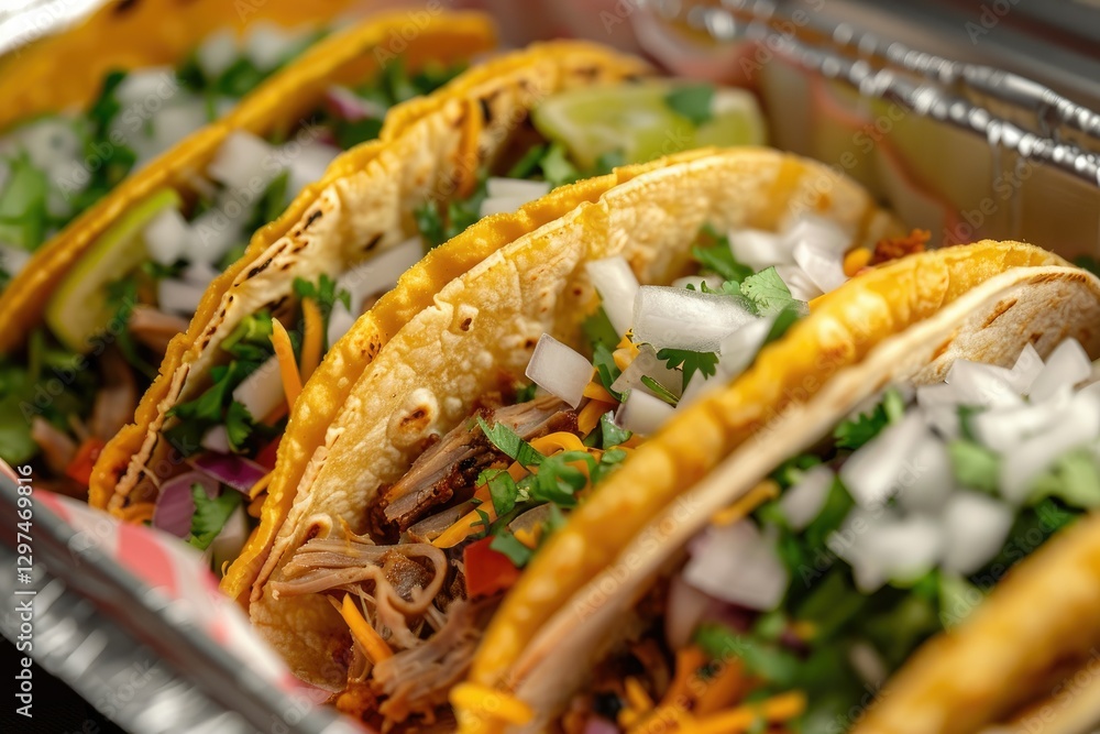 Clear Pixel Image of Tacos Filled with Shredded Pork in Foam Container ...