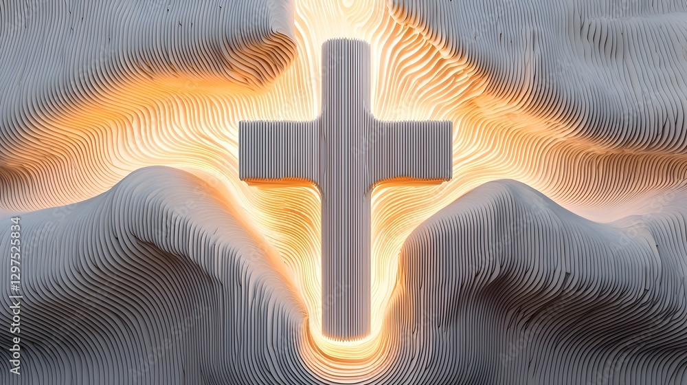 Cross of Light_The cross lighthouse of hope rising in a complex pattern ...