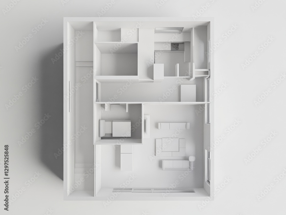 Modern apartment floor plan, top view, white background, interior ...
