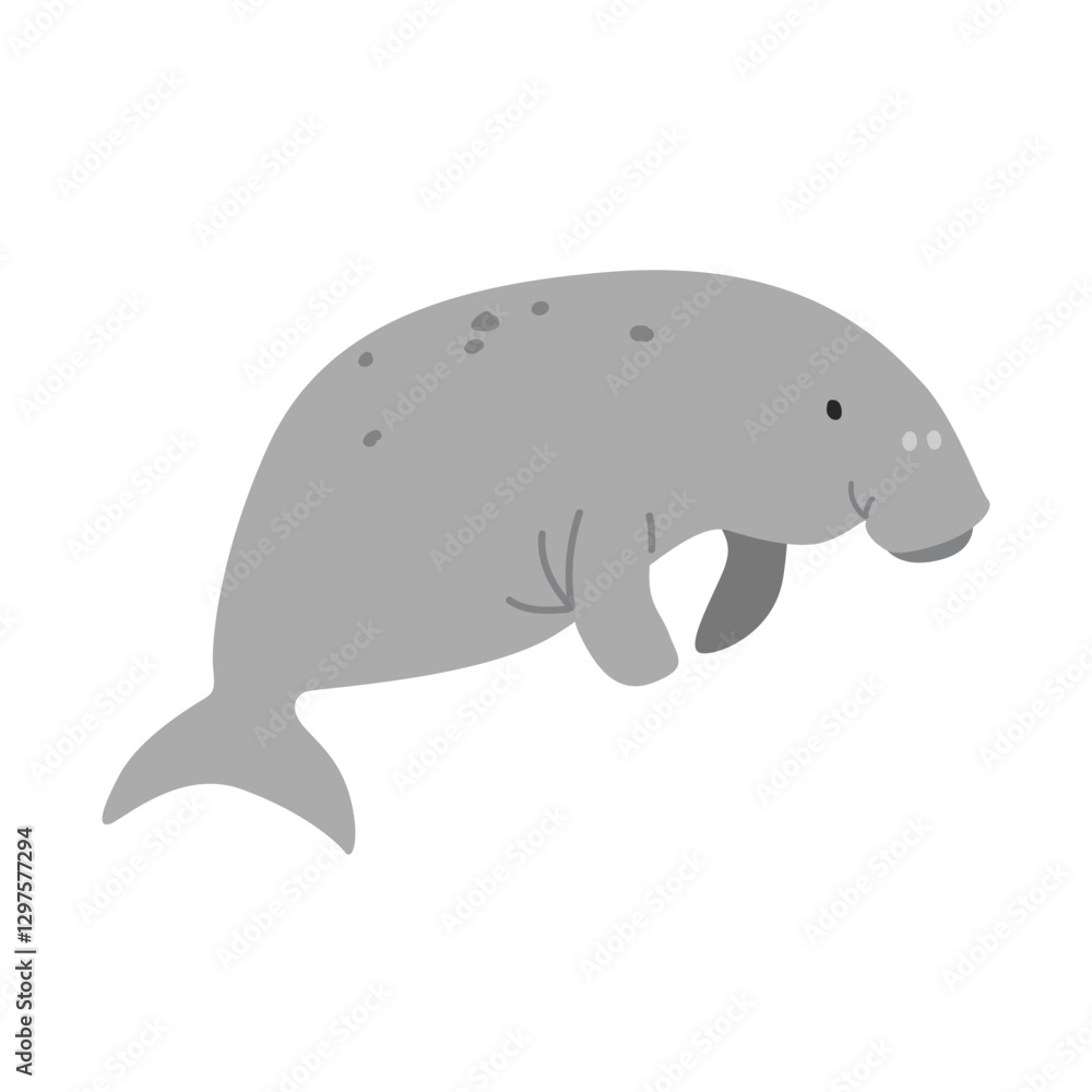 Dugong cartoon clipart. Cute sea cow or dugong vector illustration ...