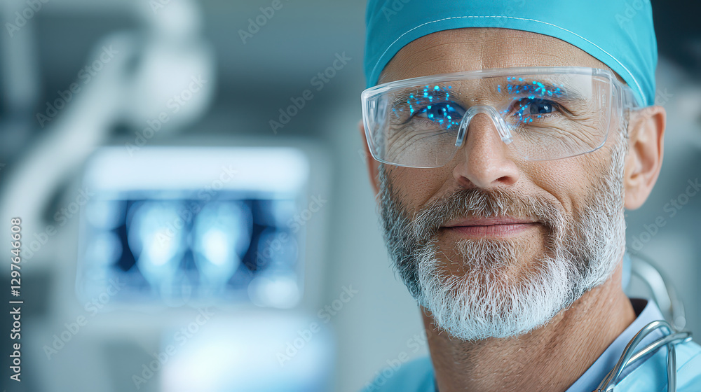 surgeon wearing augmented reality glasses stands confidently in high ...