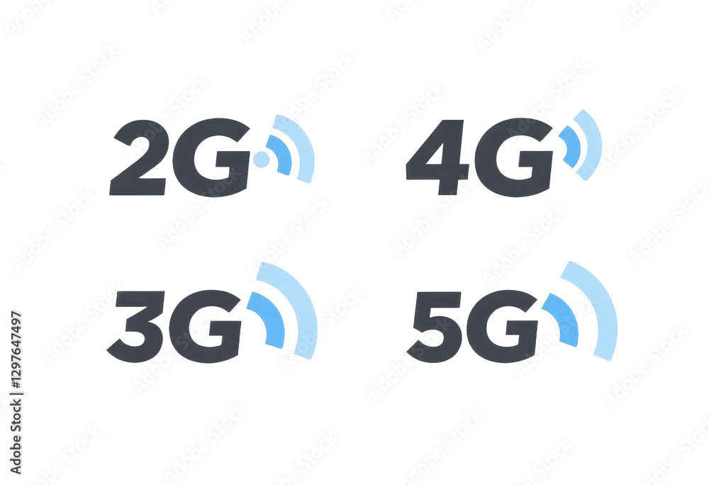 2G, 3G, 4G, 5G Network Symbol Set with transparent background Stock ...