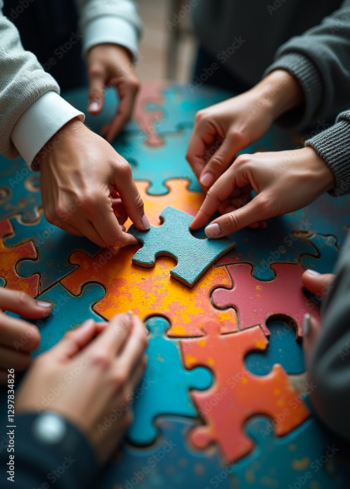 Teamwork of business people working together and combining pieces of a ...