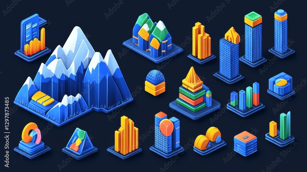 Isometric Pixel Art Landscape Elements Pack Diverse Miniatures Low Poly ...