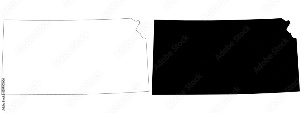 Kansas administrative map, Kansas outline and counties state map set ...