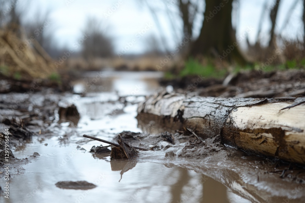 The consequences of a river overflowing on fields that are flooded with ...