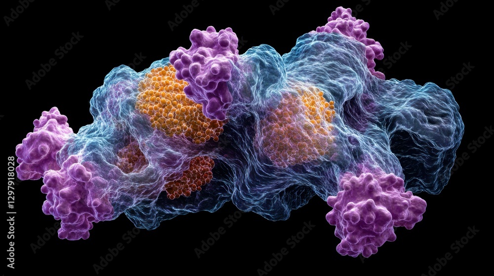 Epstein-Barr DNA herpes virus infecting a B lymphocyte, electron ...