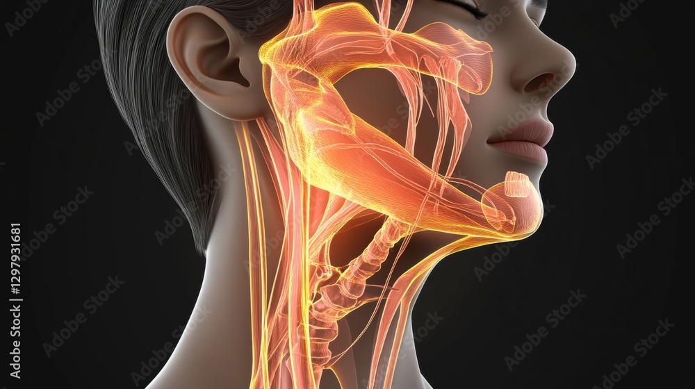 Detailed representation of human neck anatomy with highlighted muscles ...