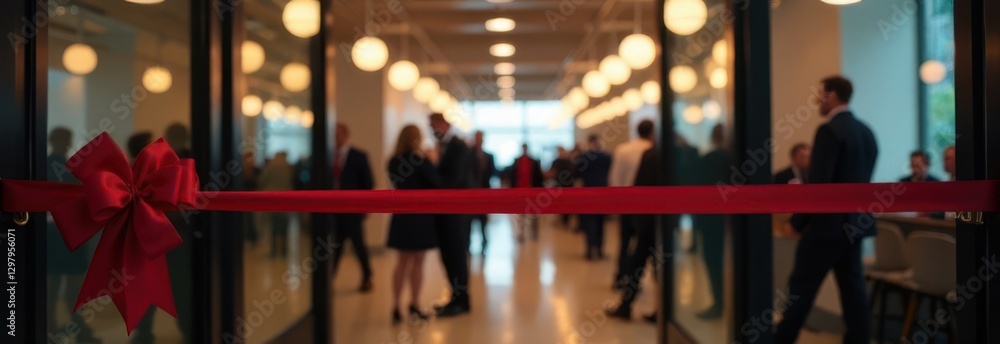 Red ribbon cutting ceremony for grand opening of new office space Stock ...