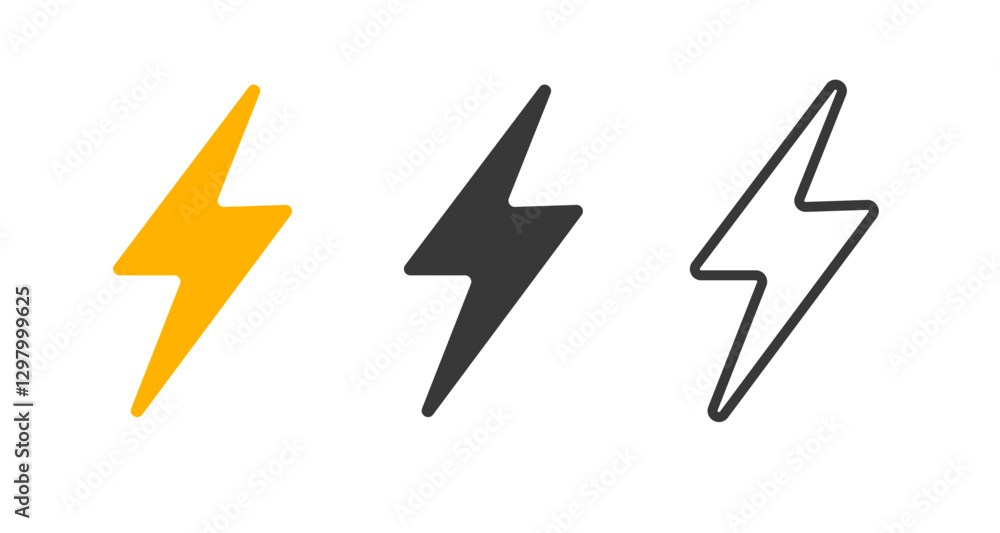 Lightning thunder bolt icon simple flat line stroke logo graphic ...
