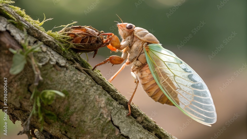 Metamorphosis of a Cicada: A captivating close-up showcases the ...