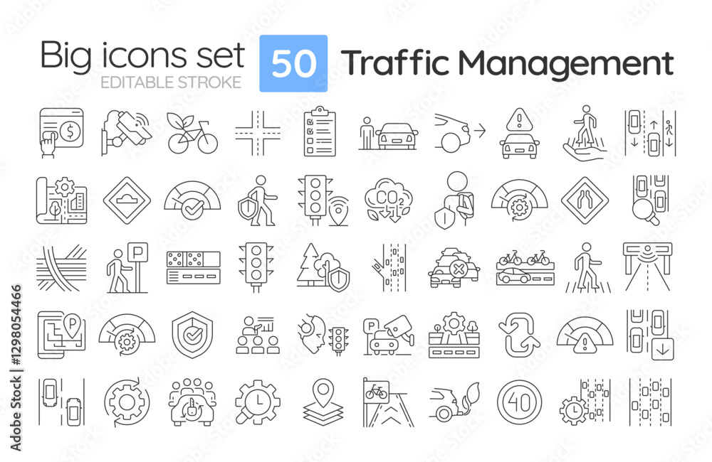 Traffic management linear icons set. Improve road capacity and safety ...