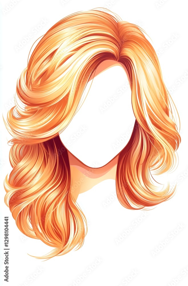 Blonde wig with wavy hair bob cut on white background, cartoon style ...
