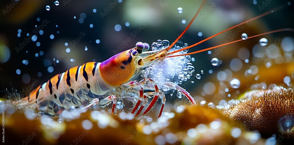 Deadly Tiger Pistol Shrimp snapping its claw a shockwave of bubbles ...