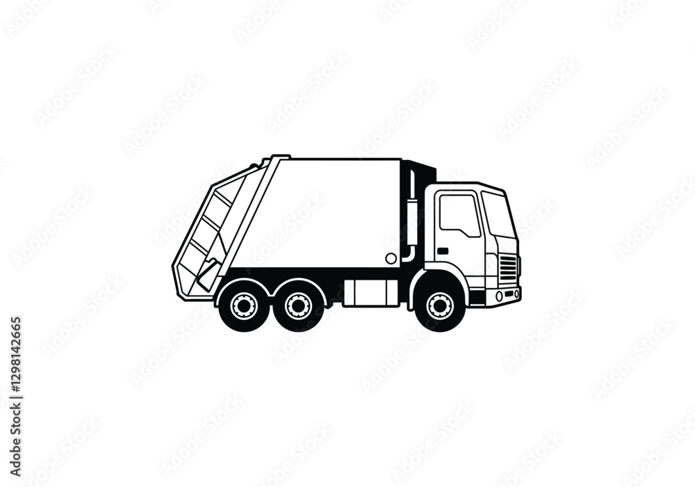Vector de Stock Garbage truck outline clipart. This image shows a side ...