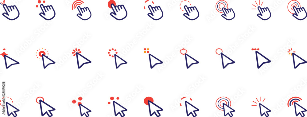 Computer mouse click cursor. Load symbol. Pointer cursor and loading icon. Cursors icons click ...