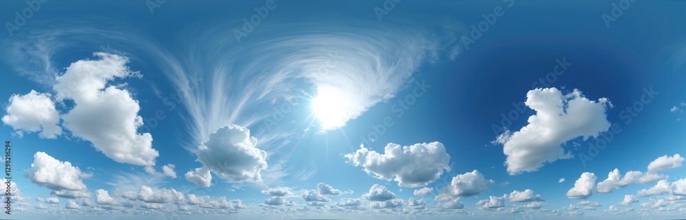 Blue sky panorama featuring cirrus clouds in seamless 360 degree view ...