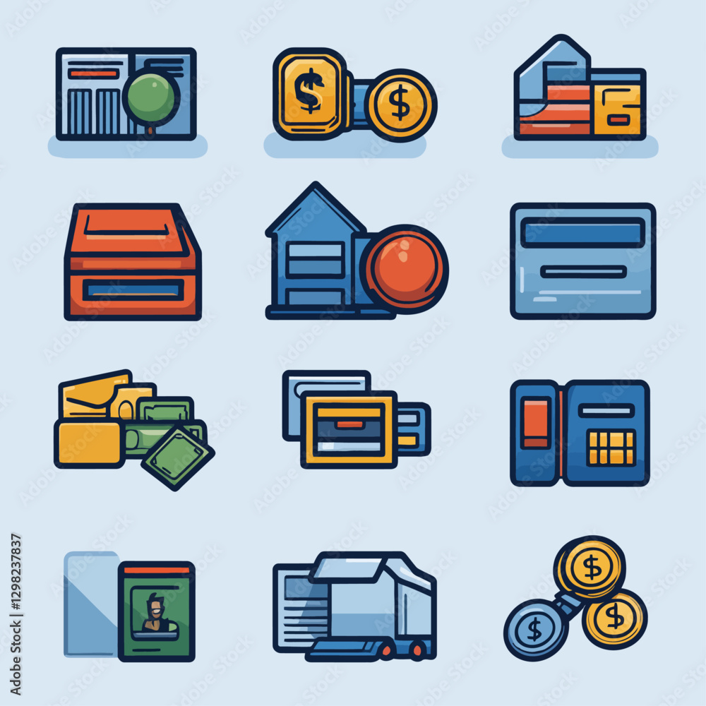Financial and Business Icons Illustrating Banking and E-Commerce Topics ...