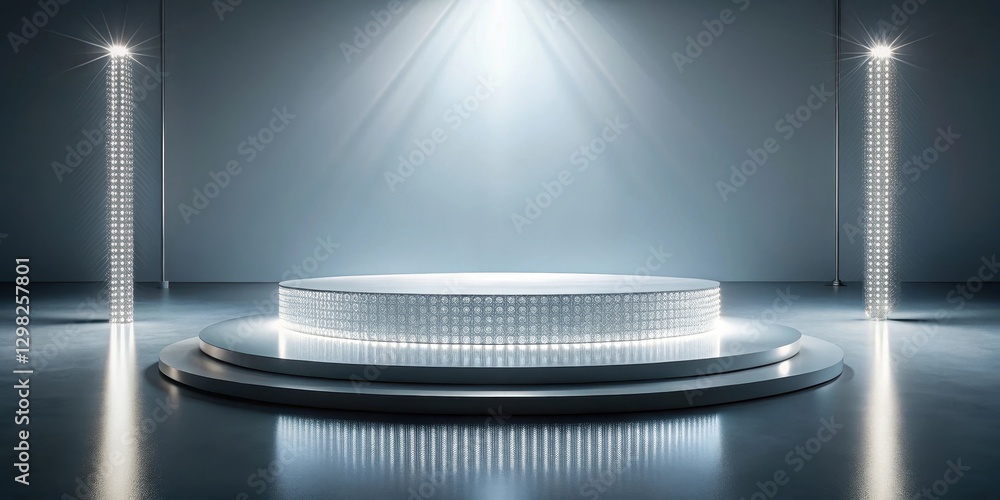 Elevated Circular Platform with Illuminated Base and Tall, Ornate Light ...