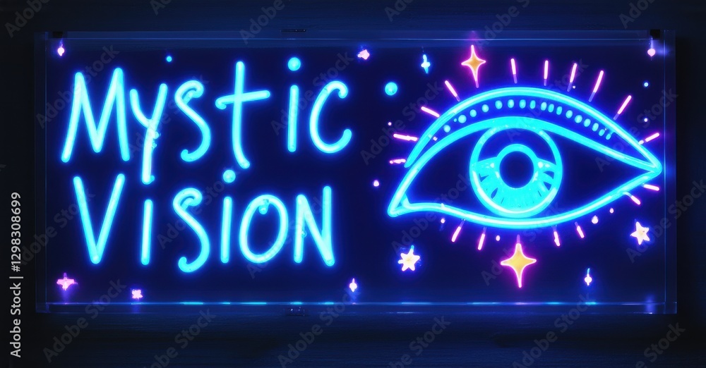 Neon sign mystic vision glowing eye celestial tarot symbols swirling ...