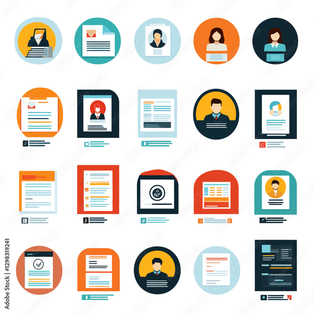 Application documents and business portfolio icons with office profile ...