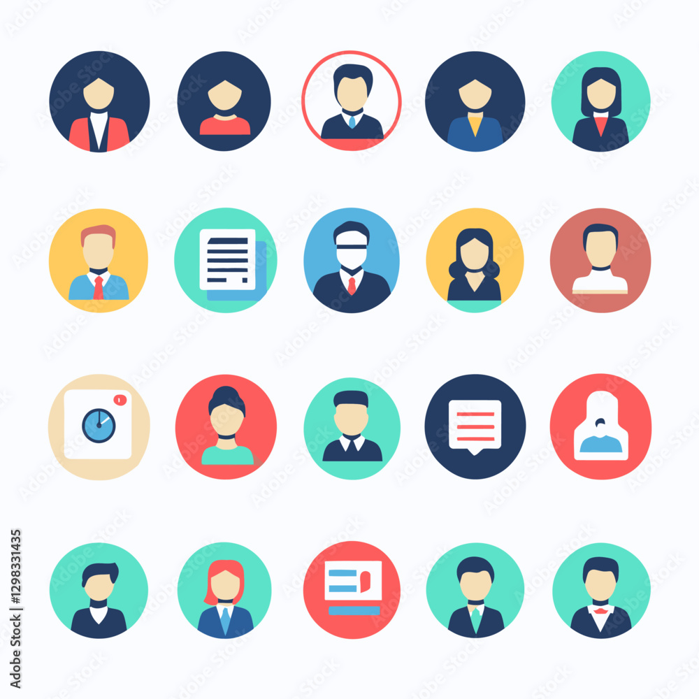 Diverse Business Team Avatar Vector Icons - Teamwork, Collaboration ...