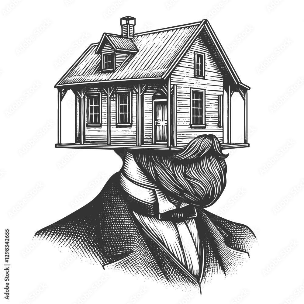 Image vectorielle Stock thoughtful man in a suit with a house replacing ...