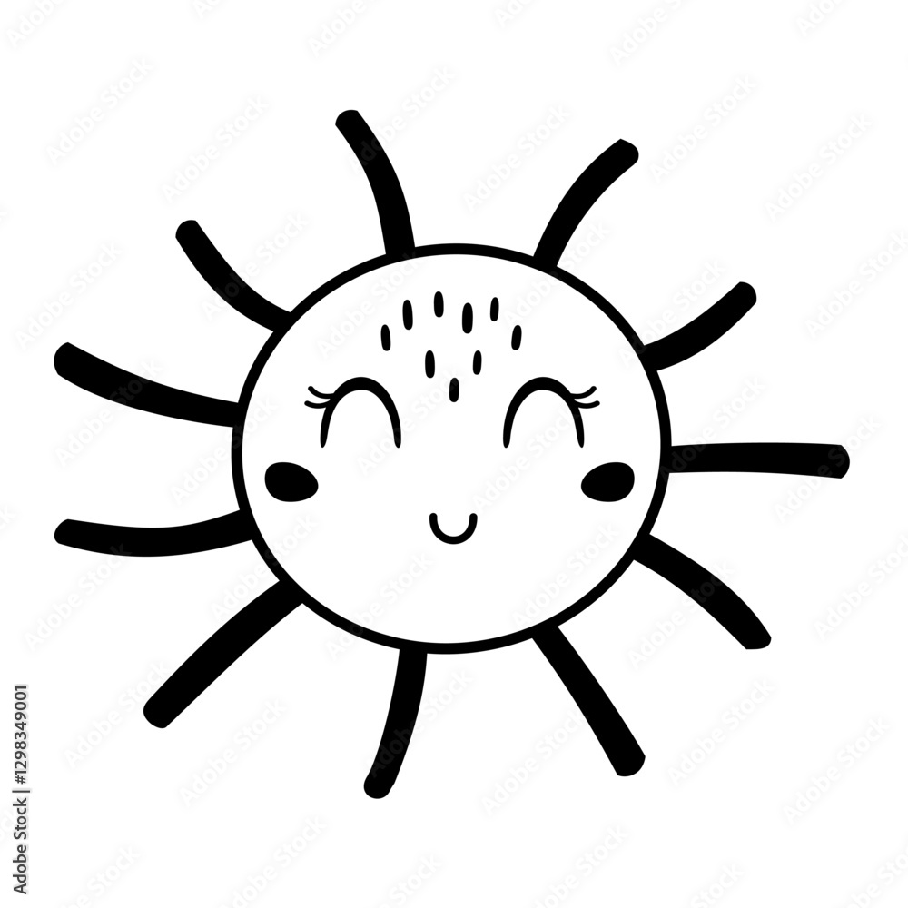 Sun clipart. Black and white seasonal object in cartoon flat style ...