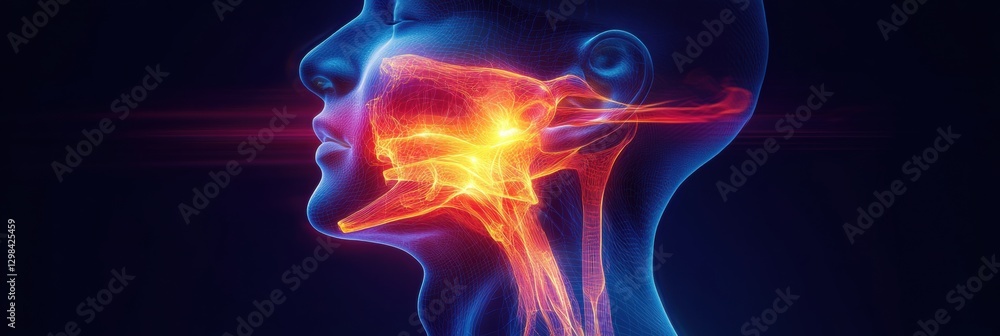 Visualization of human anatomy highlighting oral cavity and throat ...