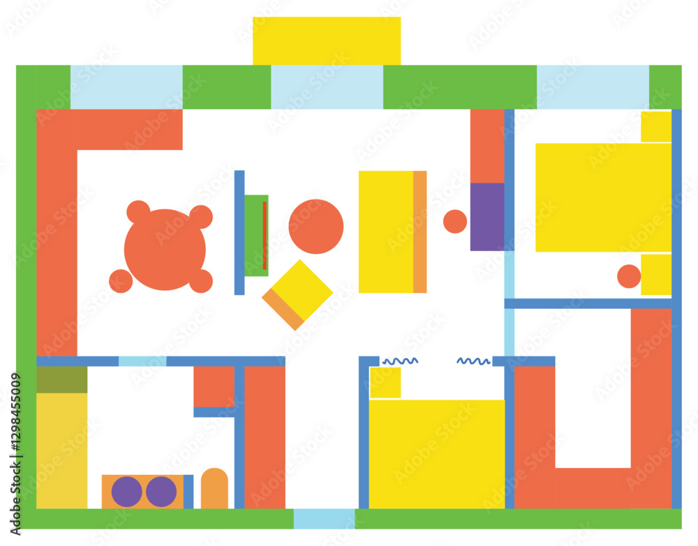 Floor plan with functional zoning of the apartment premises. The color ...