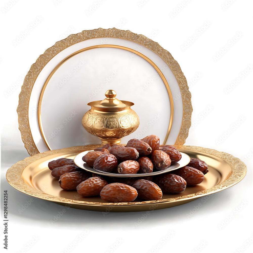 Golden Luxury Dates Platter: Ramadan Elegance. Transparent background ...