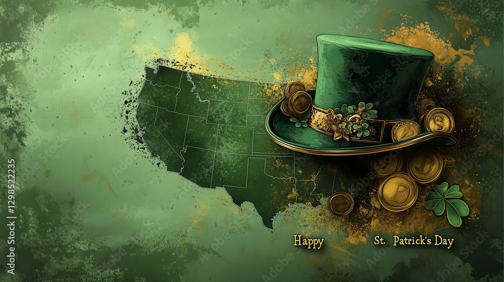 Happy Saint Patricks day, Irish holiday with leprechaun gold on usa ...