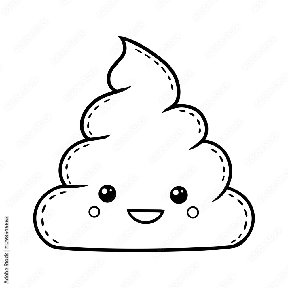 Cute kawaii poop emoji outline in black and white Stock Vector | Adobe ...