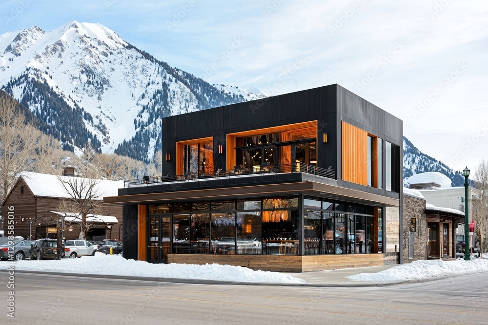 The building is a modern commercial space with large glass windows and ...