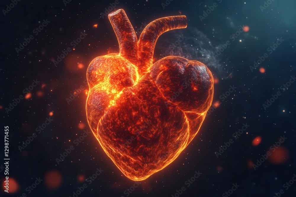 anatomically detailed 3d heart rendering with pulsing glow effect ...